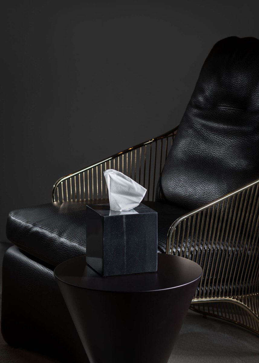 Black Marble Square Tissue Box by Royal Bee Design for sale at Pamono