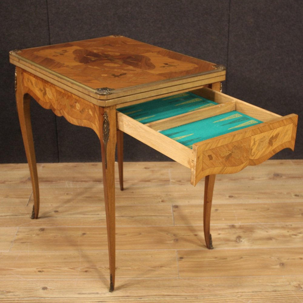 French Game Table in Inlaid Wood, 1960s for sale at Pamono