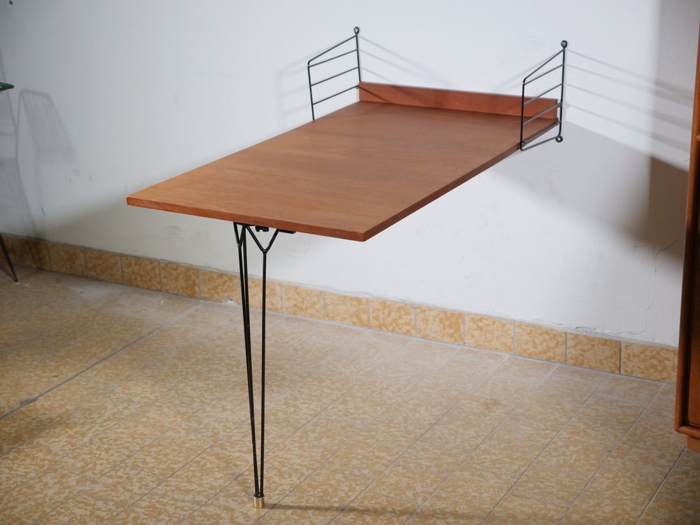 Folding Teak String Shelf Desk by Kajsa & Nisse Strinning, 1960s for ...
