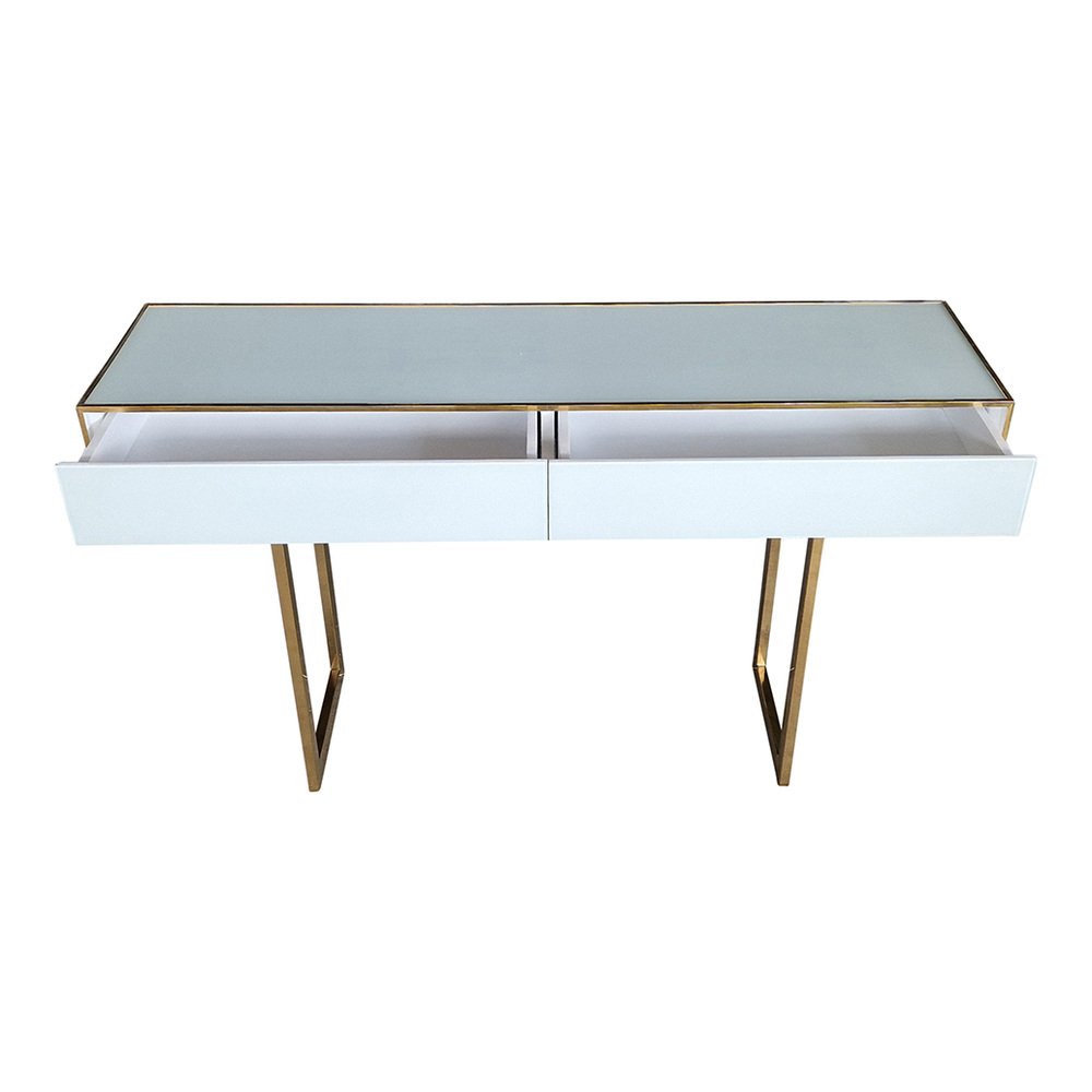 White Glass Console Table with Two Drawers, 1980s for sale at Pamono