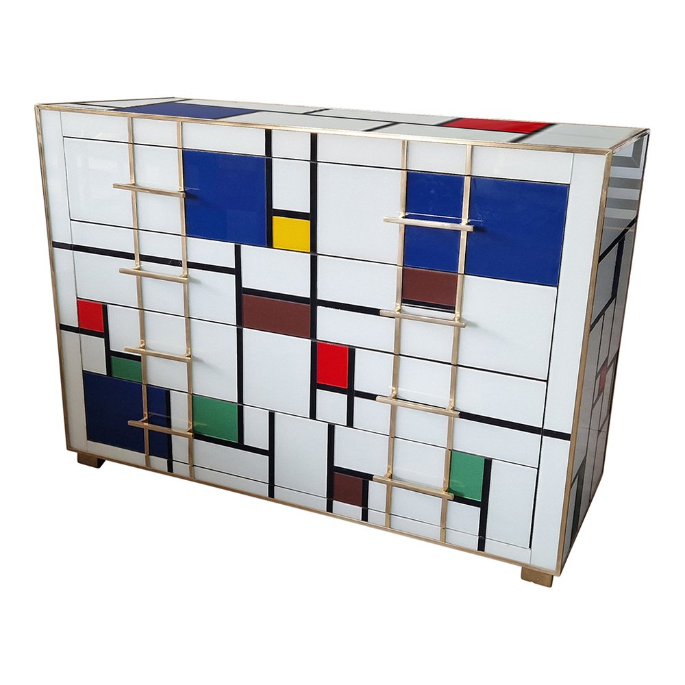 Murano Glass Four-Drawer Dresser in the style of Mondrian, 1980s for ...