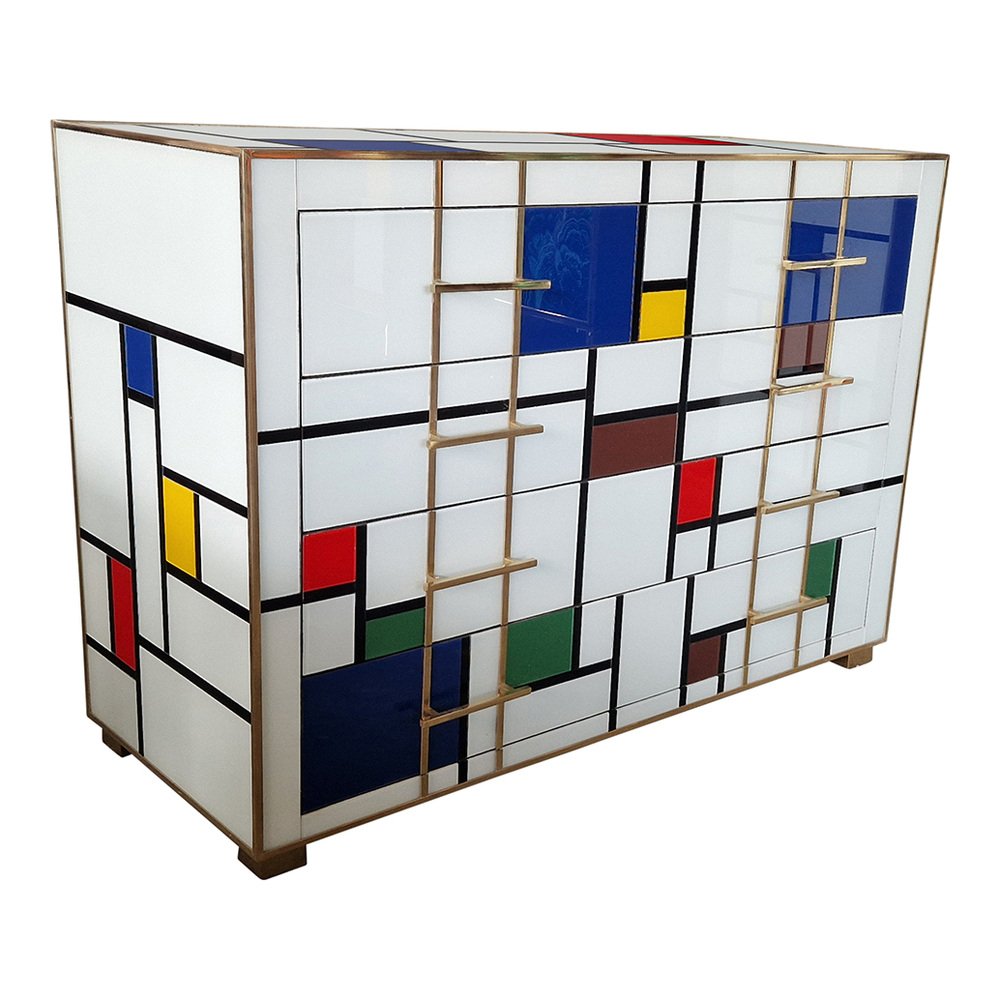 Murano Glass Four-Drawer Dresser in the style of Mondrian, 1980s for ...