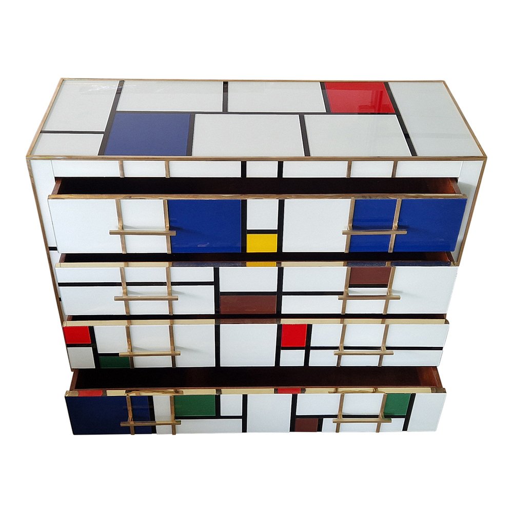 Murano Glass Four-Drawer Dresser in the style of Mondrian, 1980s for ...