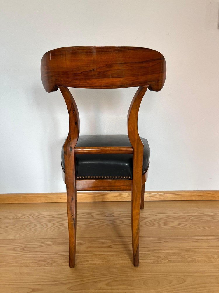 Biedermeier Shovel Chair in Walnut Veneer & Black Leather, Austria ...