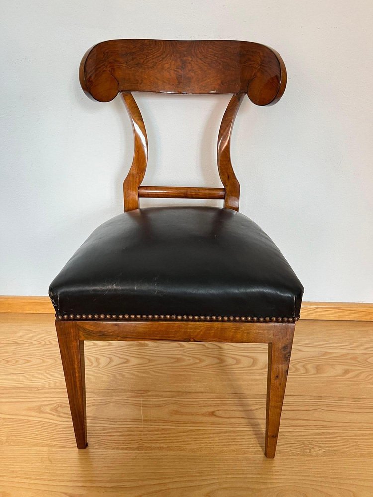 Biedermeier Shovel Chair in Walnut Veneer & Black Leather, Austria ...