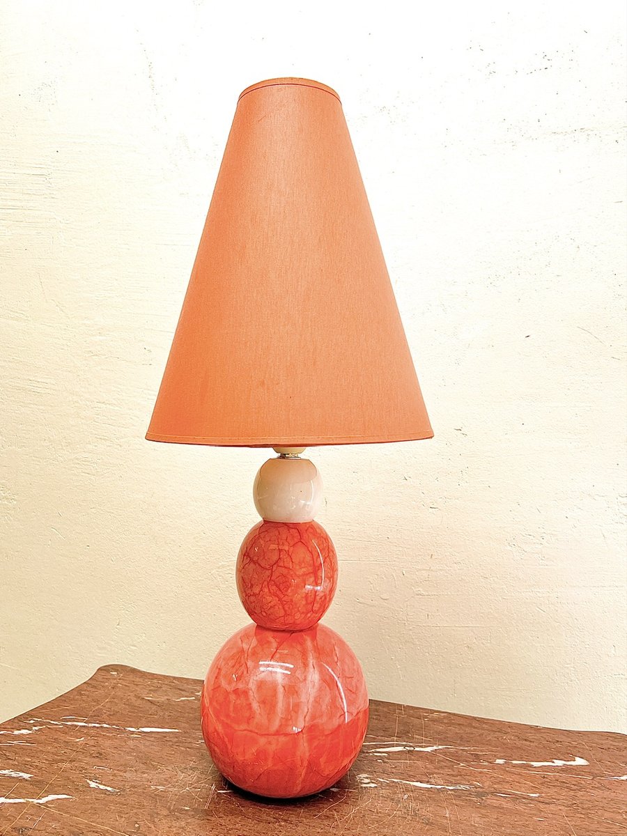 French Alabaster Table Lamp in Pink and White, 1980s for sale at Pamono