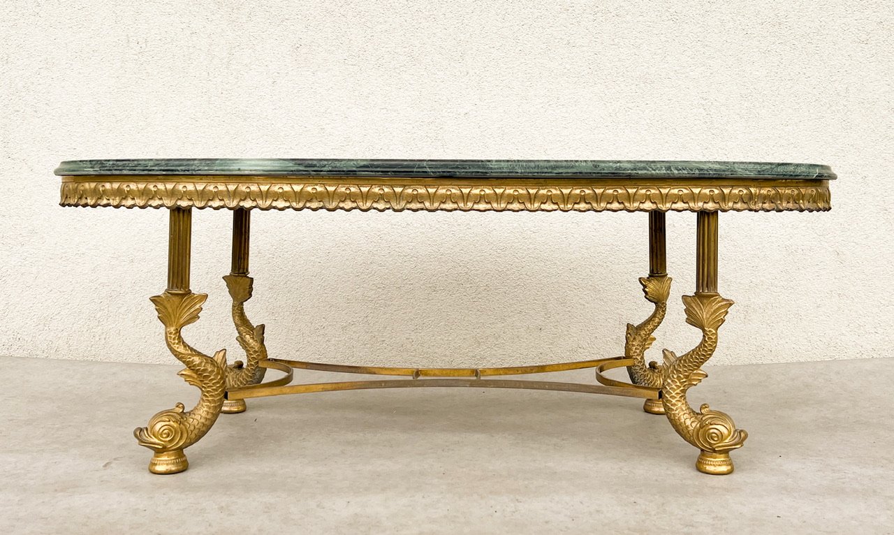 Brass and Onyx Marble Koi Fish Coffee Table, 1970s for sale at Pamono