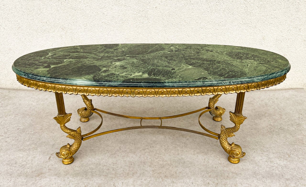 Brass and Onyx Marble Koi Fish Coffee Table, 1970s for sale at Pamono