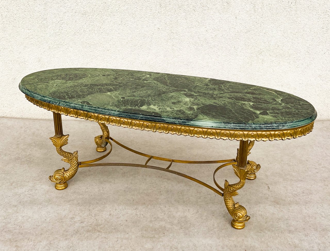 Brass and Onyx Marble Koi Fish Coffee Table, 1970s for sale at Pamono