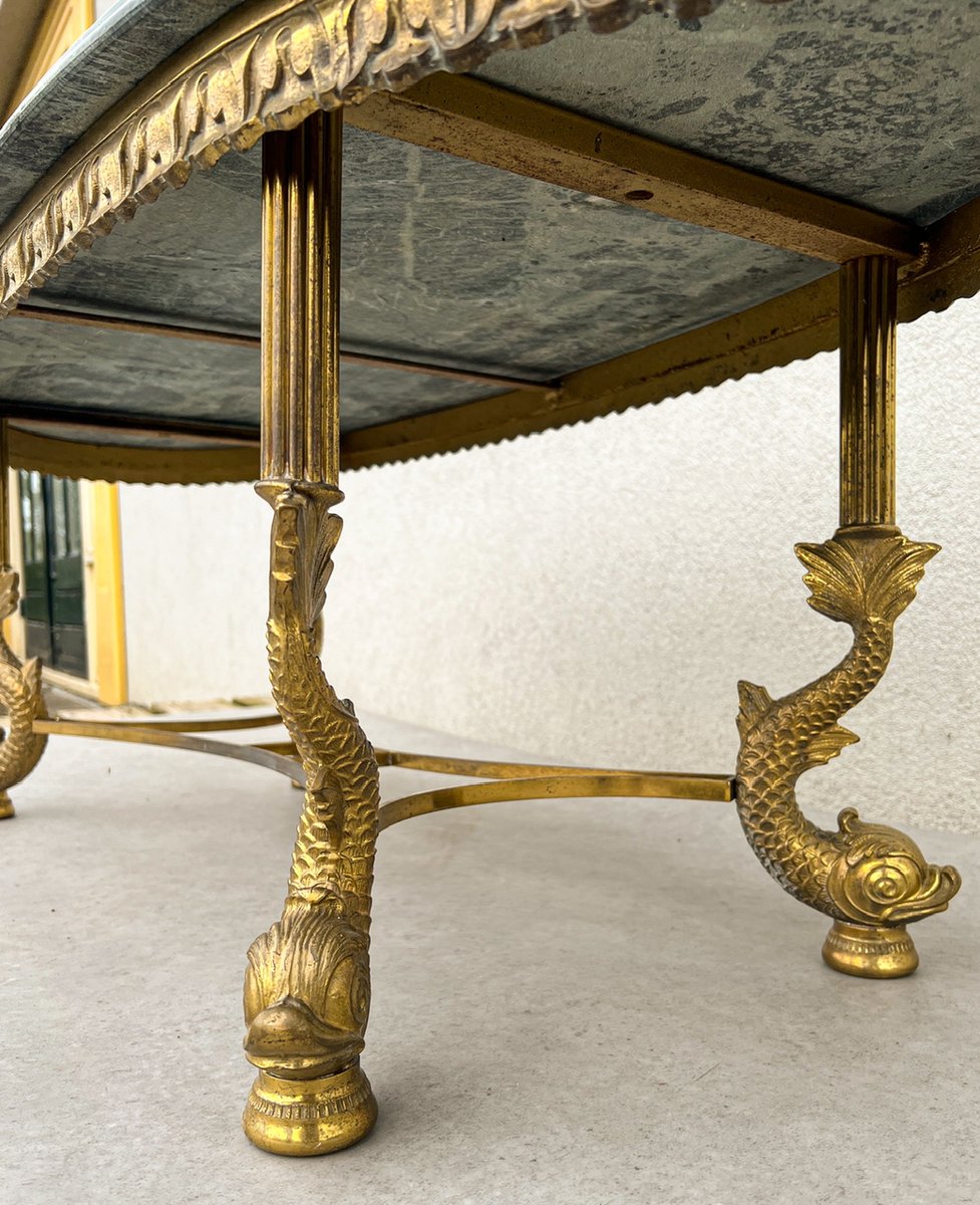 Brass and Onyx Marble Koi Fish Coffee Table, 1970s for sale at Pamono