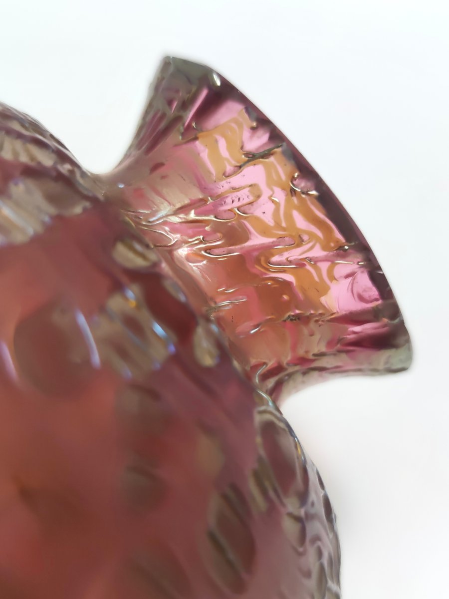 Vintage Pink Iridescent Etched Blown Glass Vase Diaspora attributed to ...