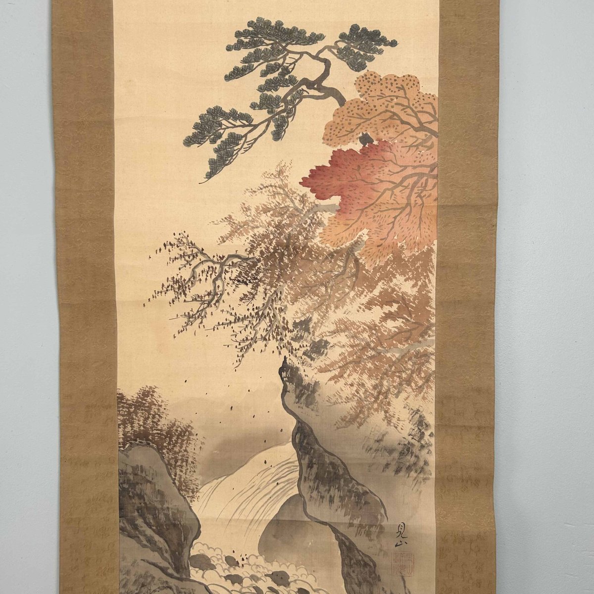 Decorative Japanese Mountain Landscape Scroll, 1920s for sale at Pamono