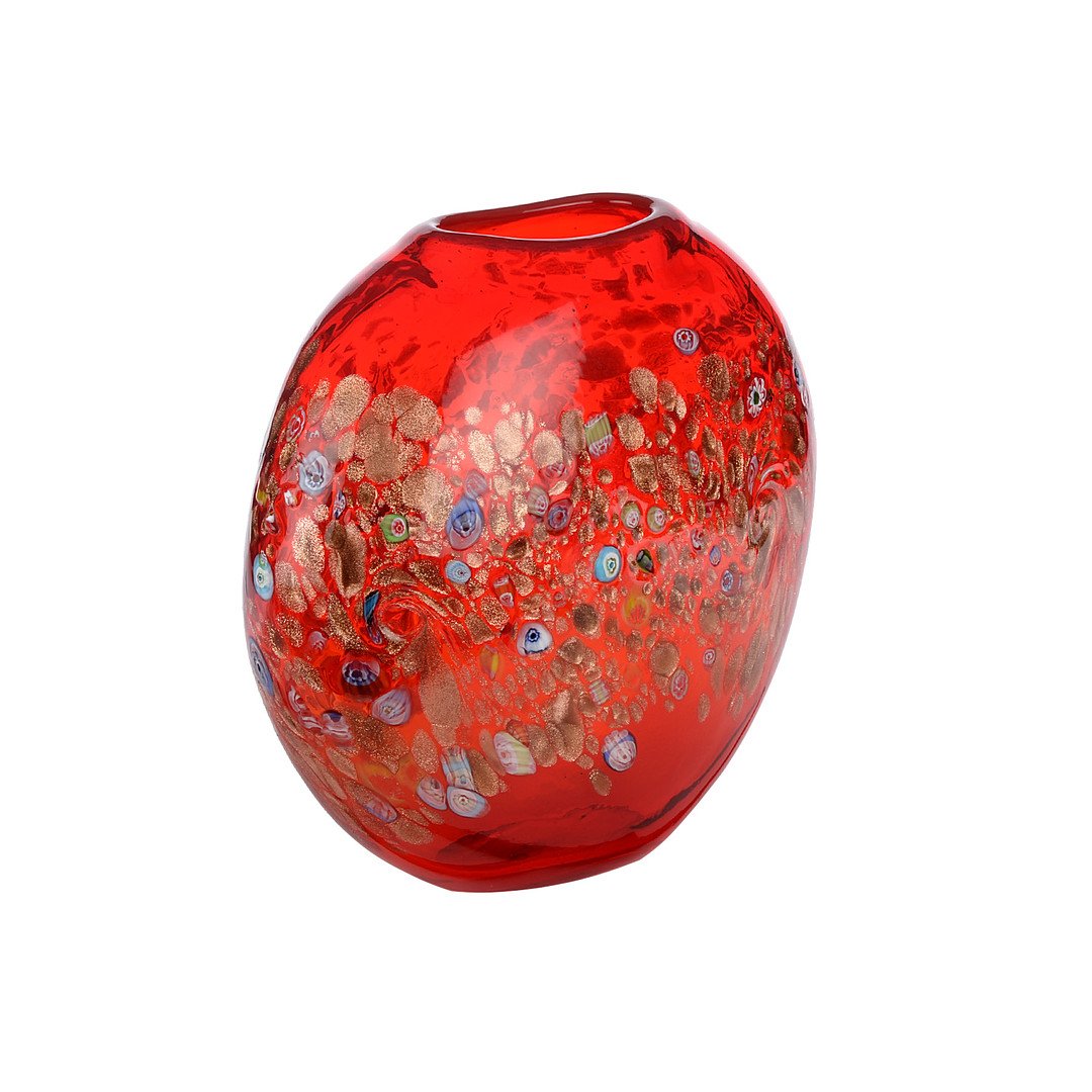 Large Mid-Century Ovoid Ruby Red Glass Vase with Murrina from Venini ...