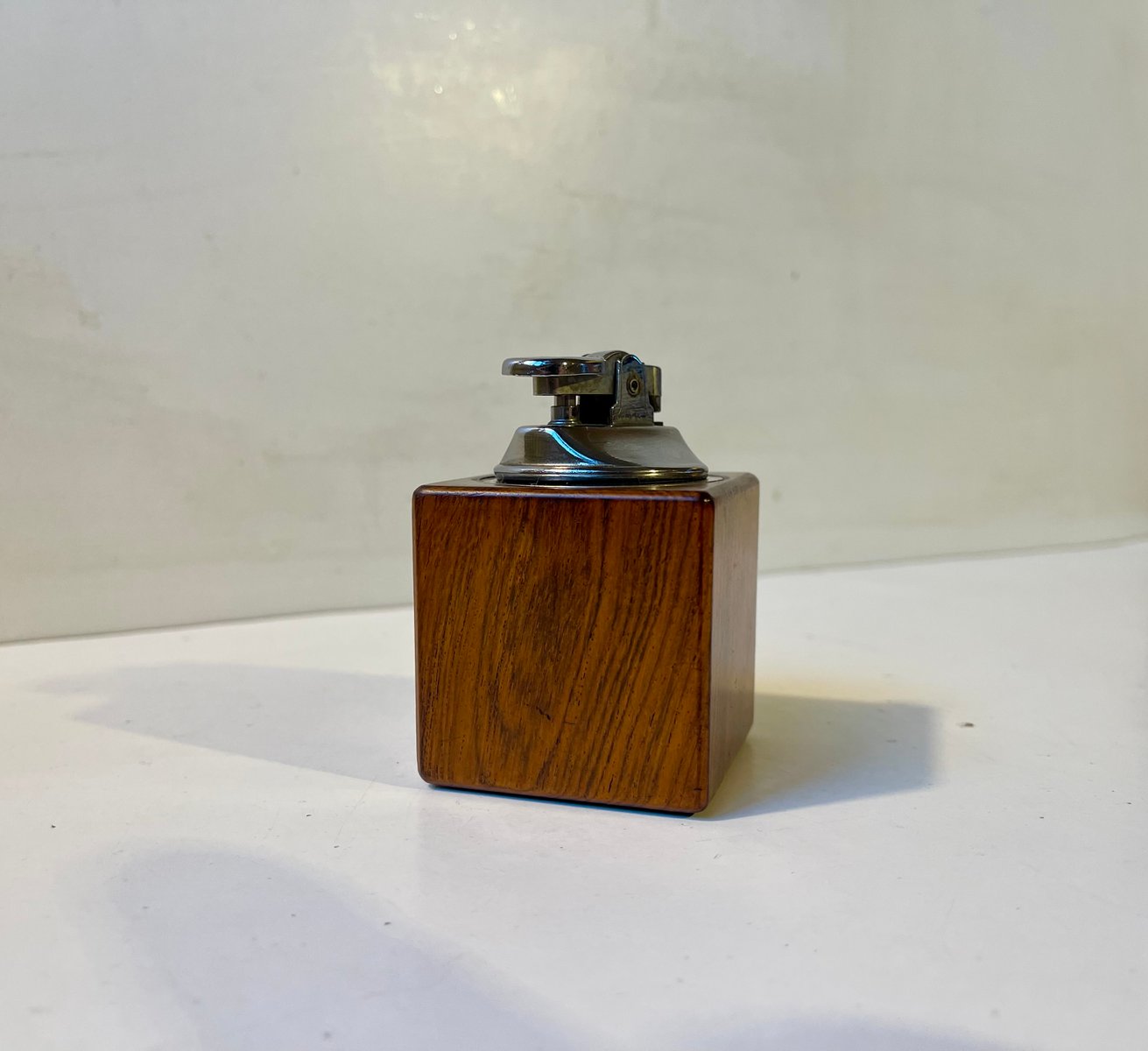 Vintage Scandinavian Cubic Table Lighter in Teak, 1960s for sale at Pamono