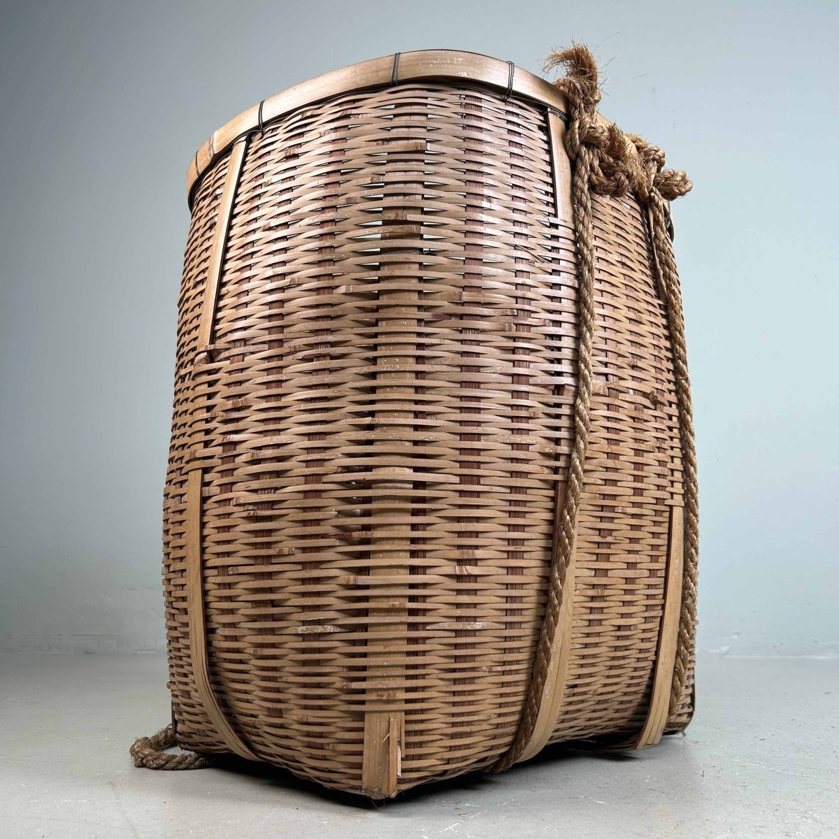 Vintage Japanese Bamboo Backpack Basket, 1940s for sale at Pamono