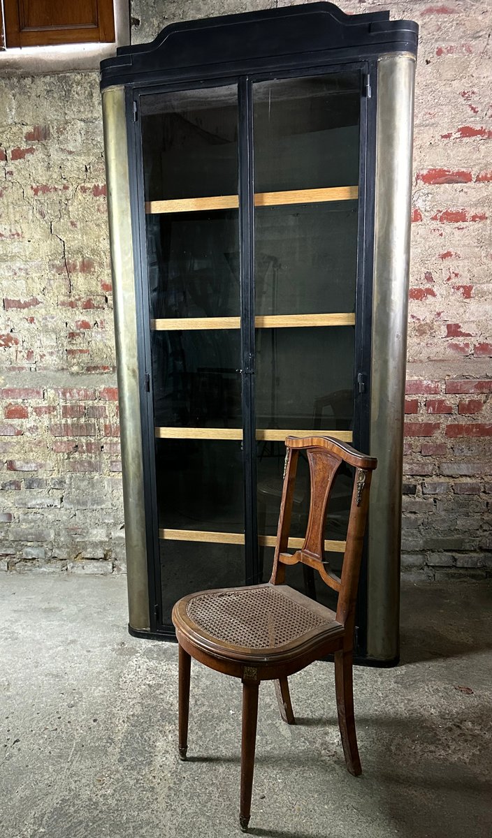 Wall Unit in Patinated and Black Steel, 1980s for sale at Pamono