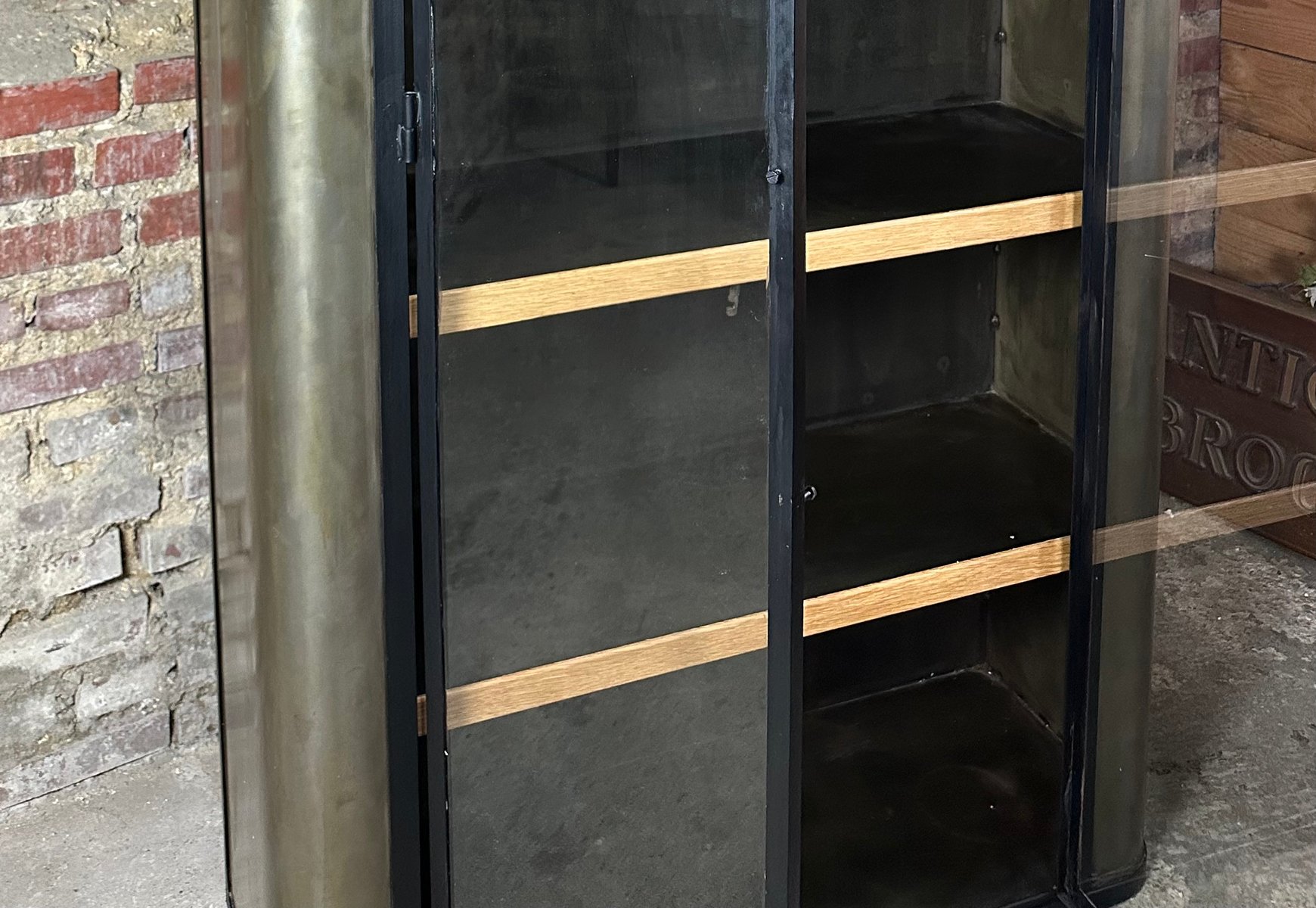 Wall Unit in Patinated and Black Steel, 1980s for sale at Pamono