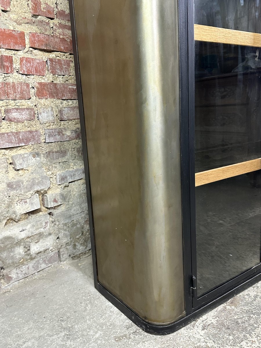 Wall Unit in Patinated and Black Steel, 1980s for sale at Pamono