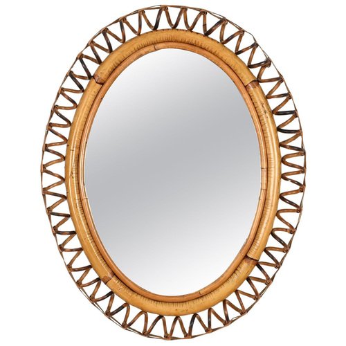 French Riviera Spring-Shaped Oval Mirror in Rattan and Wicker, Italy ...