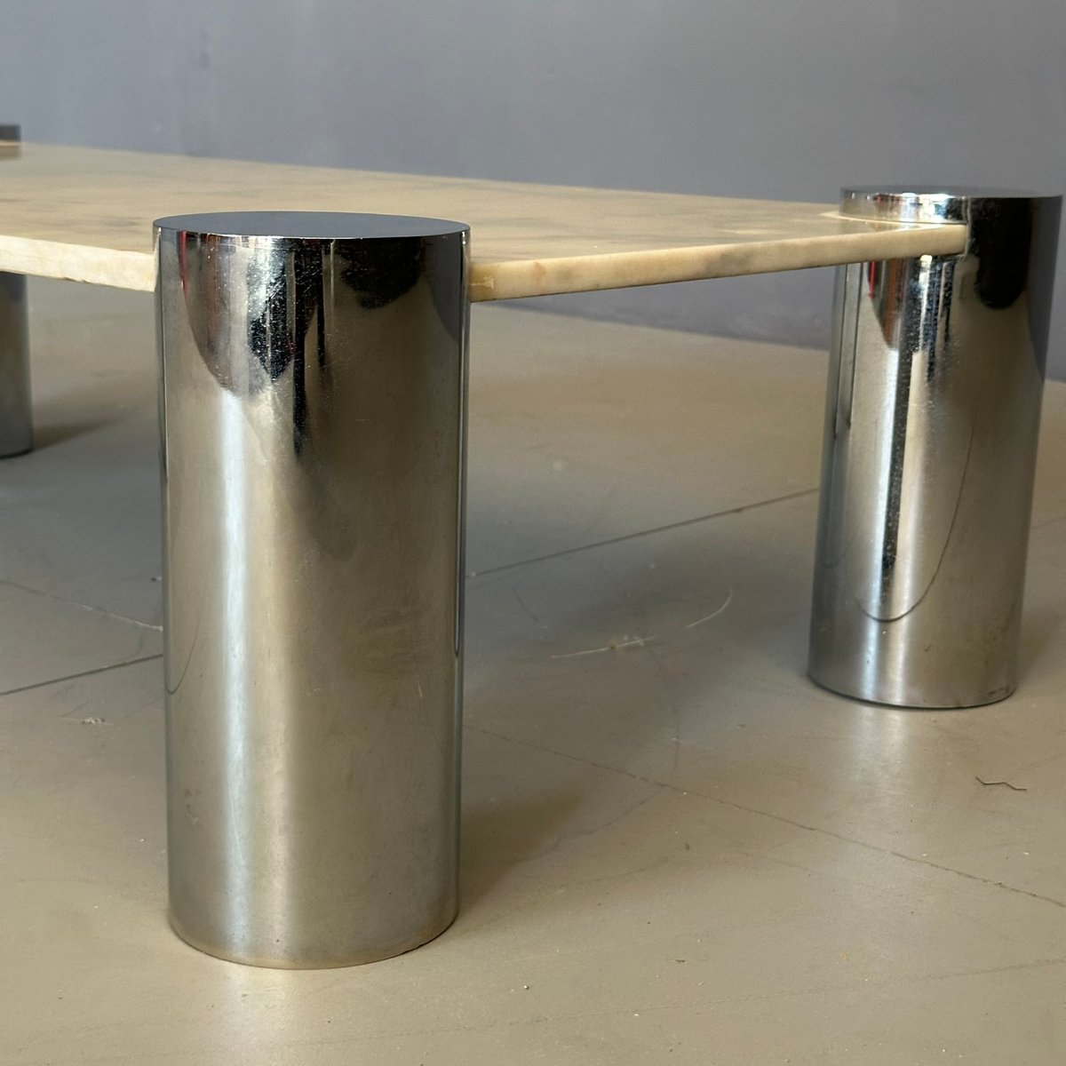 Italian Rectangular Coffee Table with Chromed Steel Legs and Marble Top ...