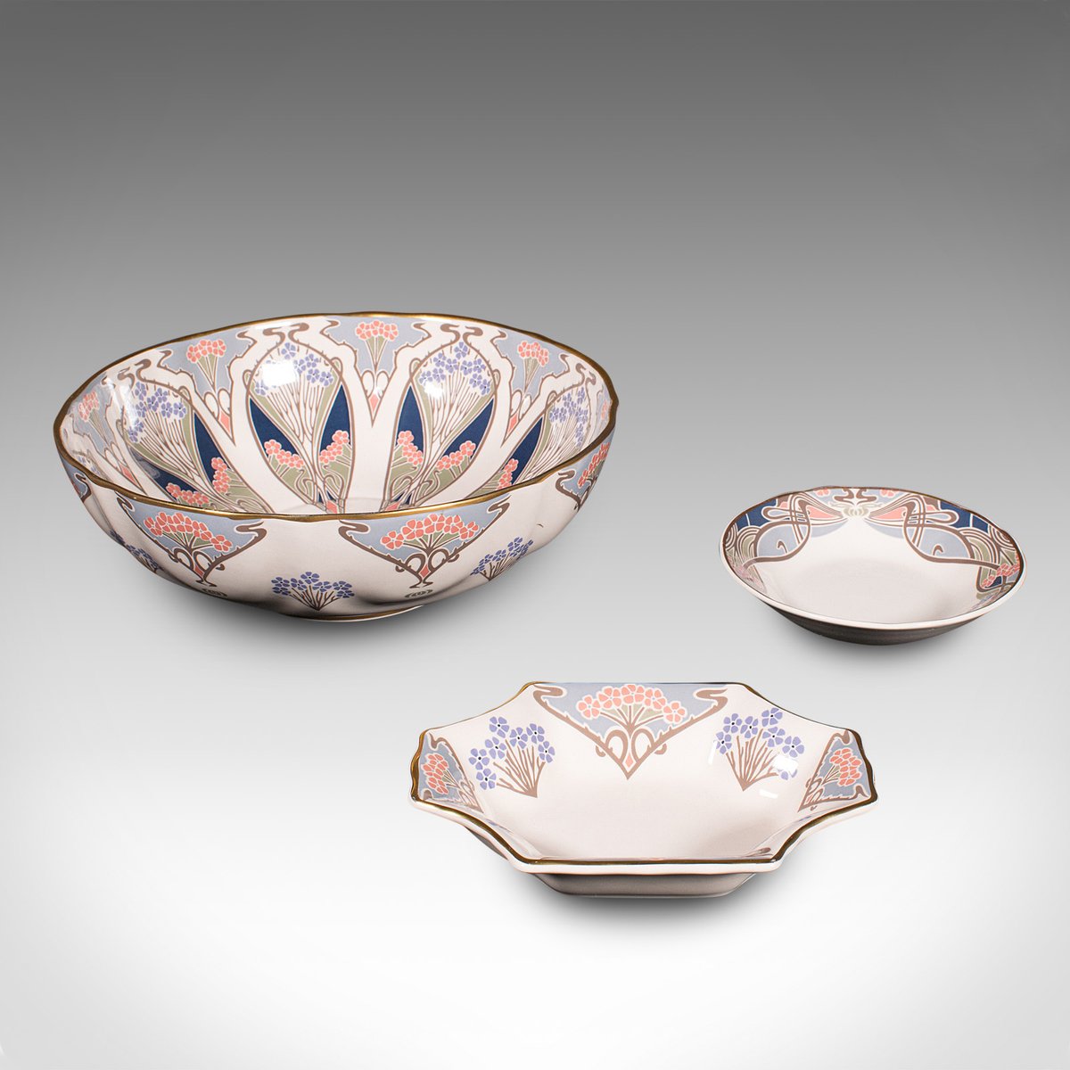 Vintage English Ceramic Serving Set from Liberty London, 1990s, Set of 3 1