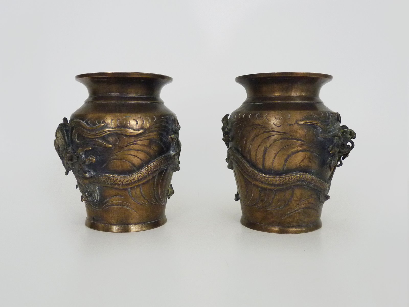 Japanese Dragon Vases in Patinated Bronze, 1900s, Set of 2 for sale at ...