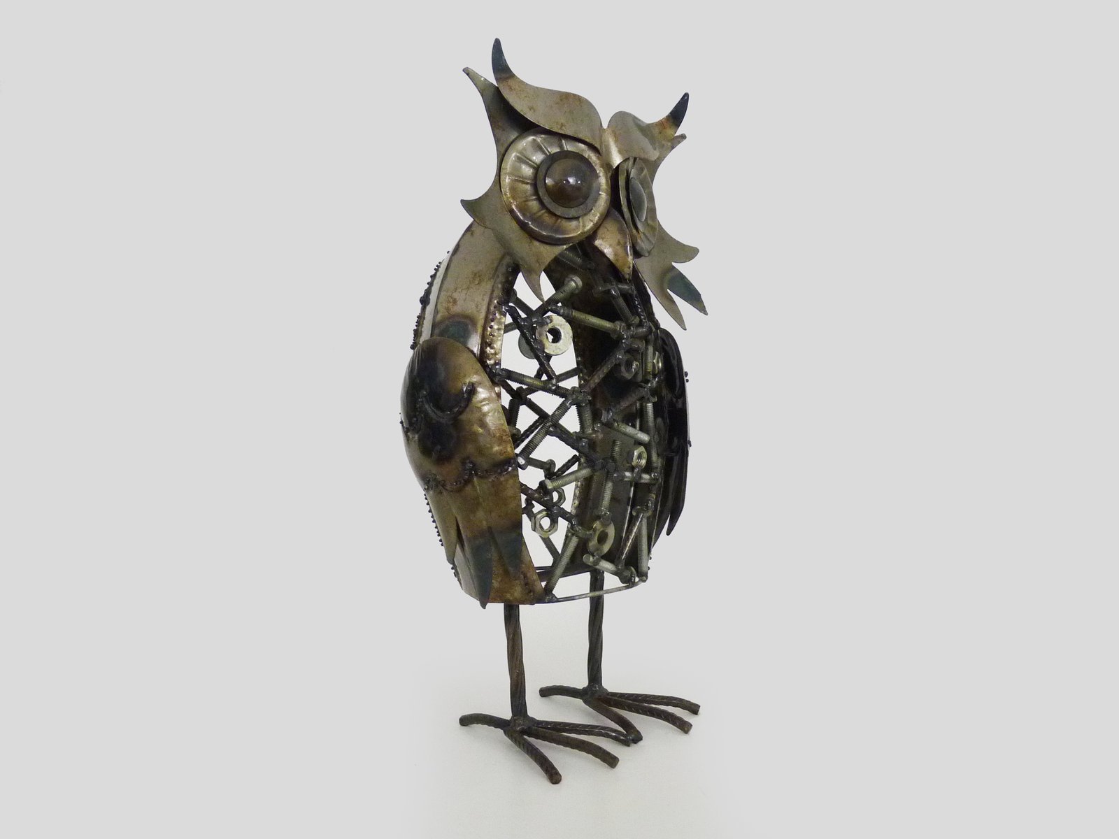Large Brutalist Zoomorphic Metal Owl Sculpture, 1970s for sale at Pamono