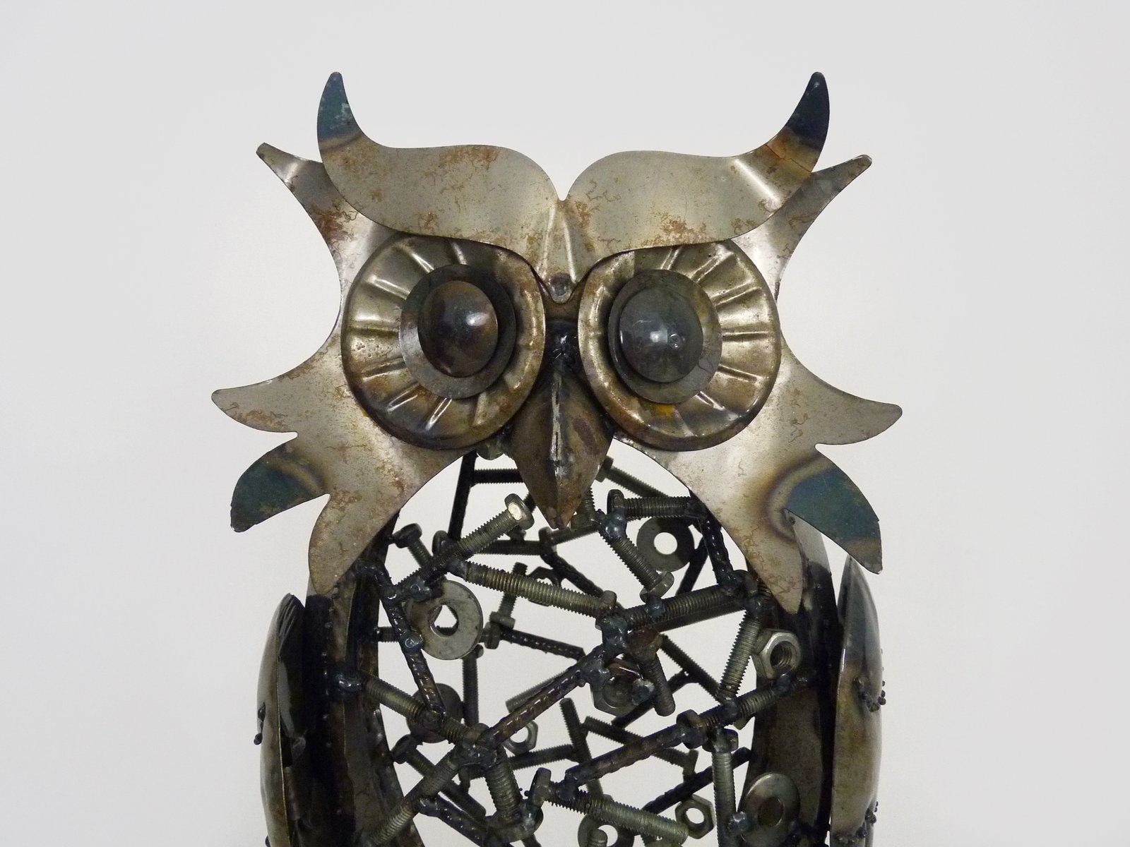 Large Brutalist Zoomorphic Metal Owl Sculpture, 1970s for sale at Pamono