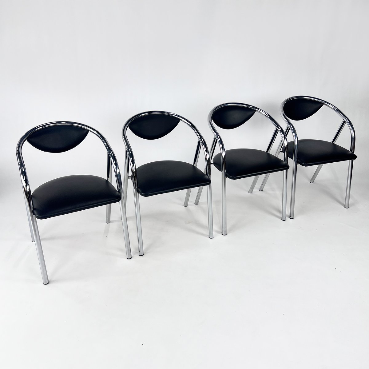 Postmodern Tubular Frame and Leather Dining Chairs, 1980s, Set of 4 for ...