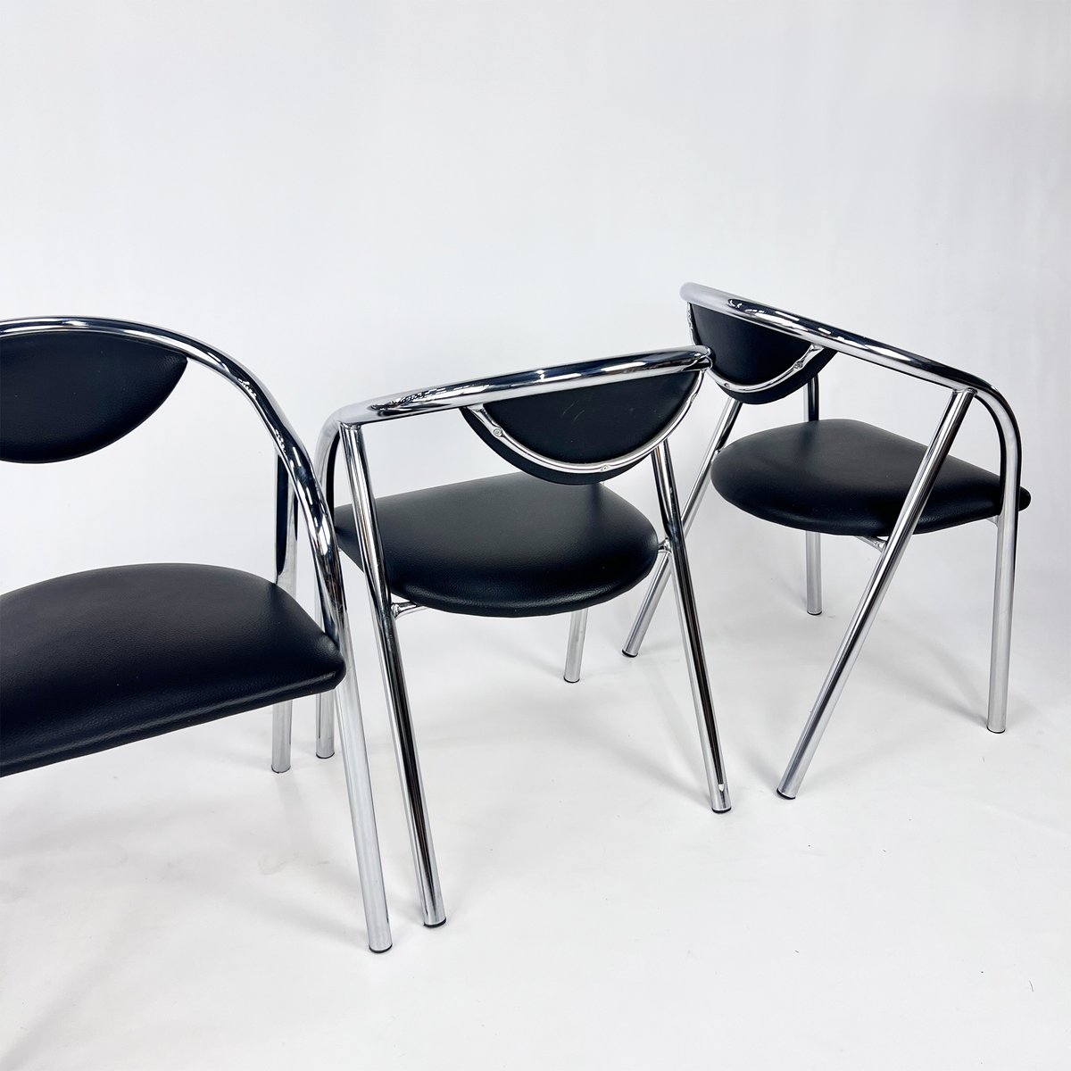 Postmodern Tubular Frame and Leather Dining Chairs, 1980s, Set of 4 for ...