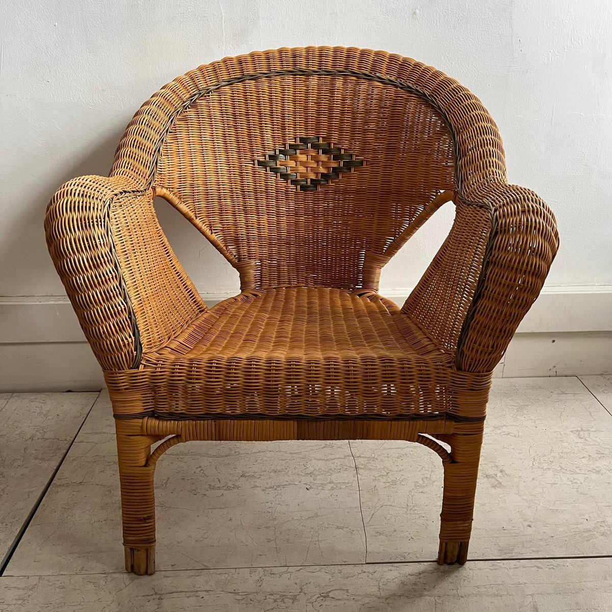 Vintage Tan Wicker Armchair for sale at Pamono