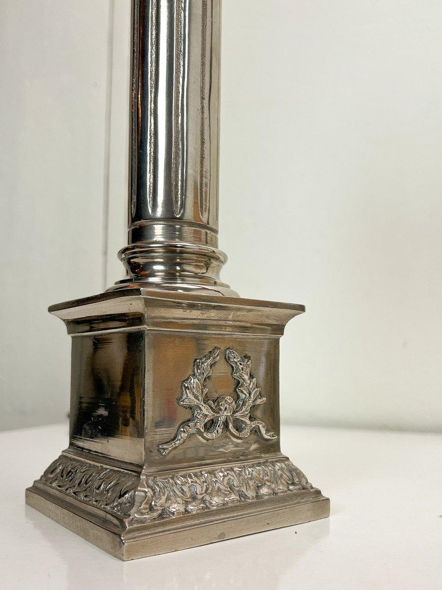 Nickel-Plated Brass Column Table Lamps in the style of Greek, 1970s ...