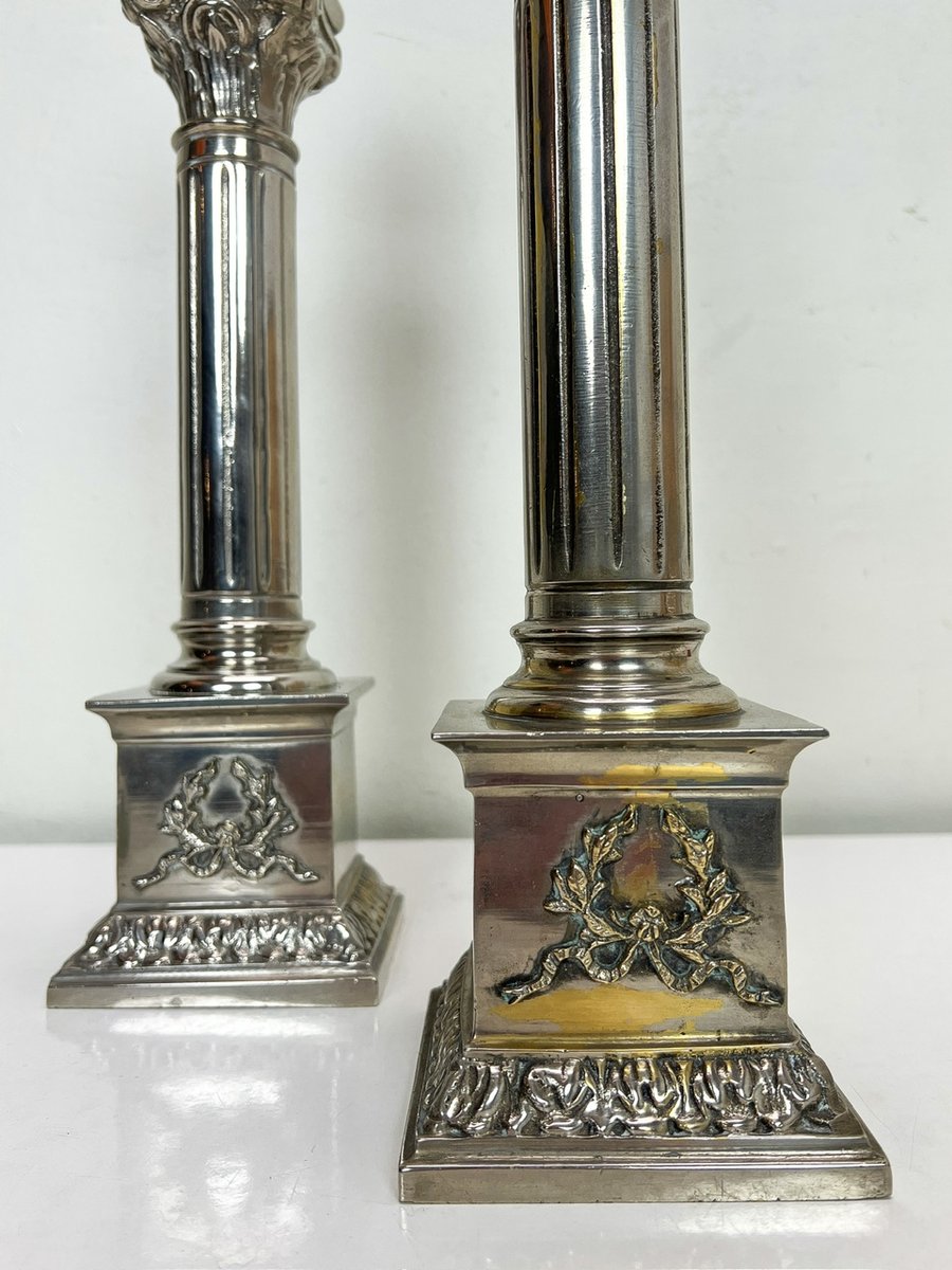Nickel-Plated Brass Column Table Lamps in the style of Greek, 1970s ...