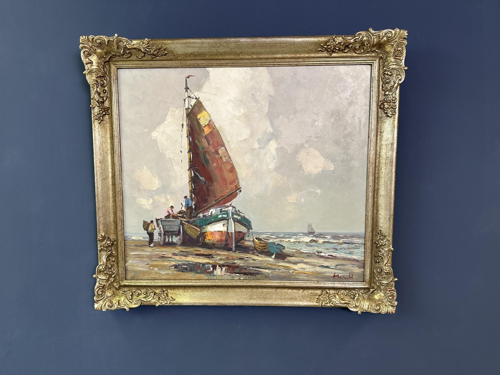 Harry Haerendel, Segelschiff auf Sand, 1890er-1910er, Öl auf Leinwand ...