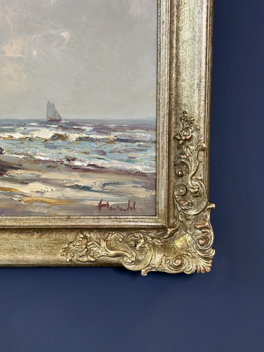 Harry Haerendel, Segelschiff auf Sand, 1890er-1910er, Öl auf Leinwand ...