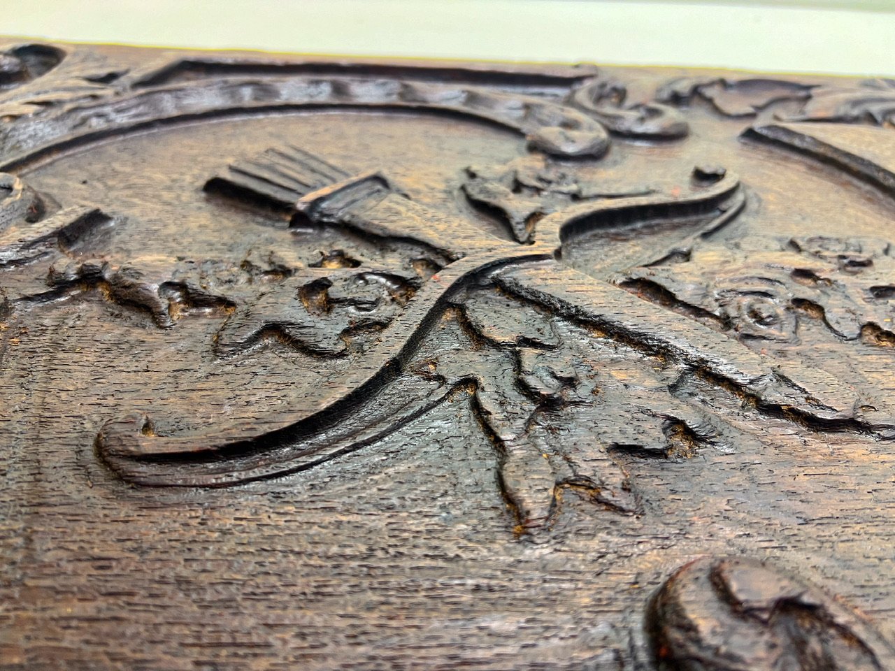 Relief Carved Oak Wood Wall Panel Plaque, 1920s for sale at Pamono