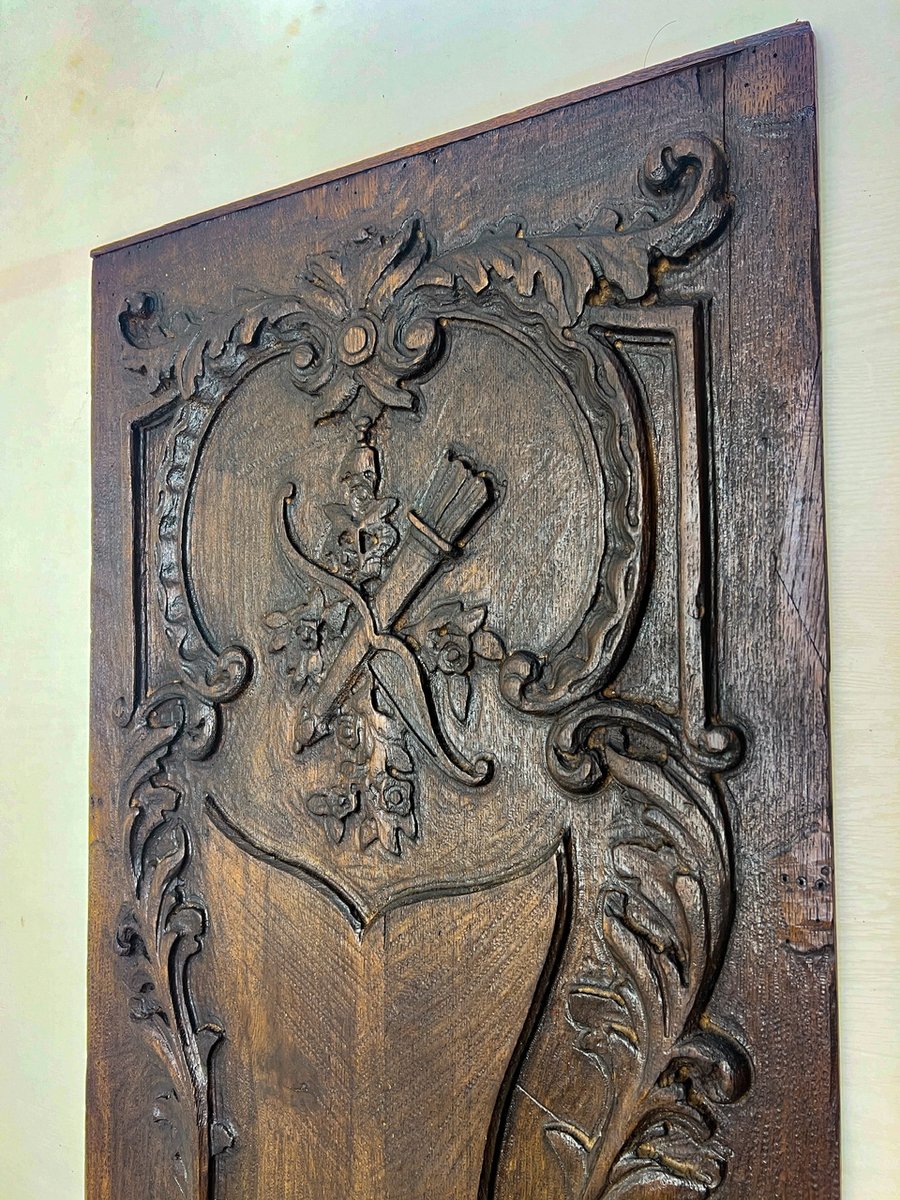 Relief Carved Oak Wood Wall Panel Plaque, 1920s for sale at Pamono