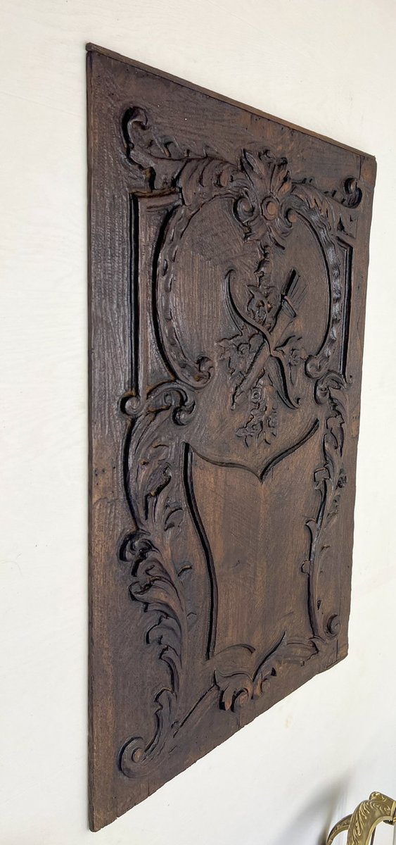 Relief Carved Oak Wood Wall Panel Plaque, 1920s for sale at Pamono