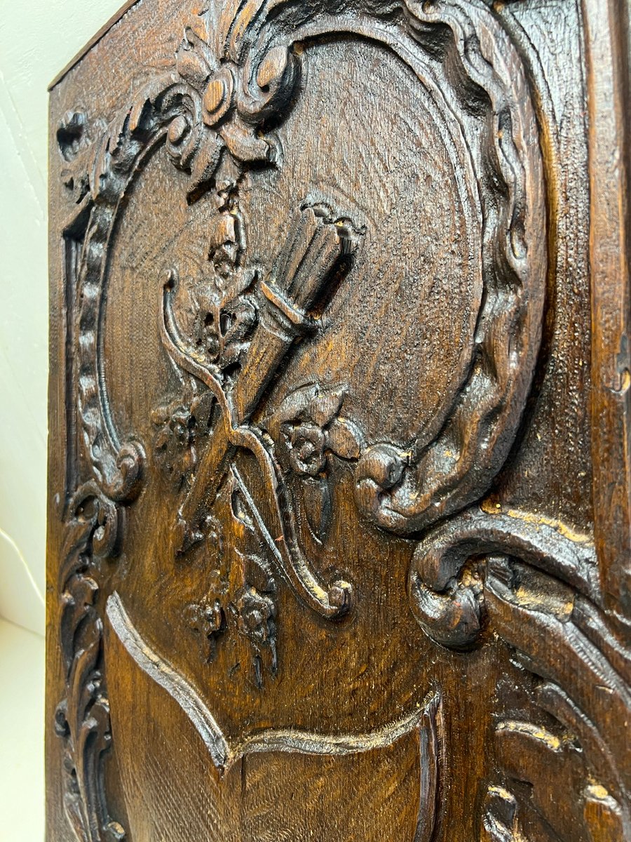 Relief Carved Oak Wood Wall Panel Plaque, 1920s for sale at Pamono