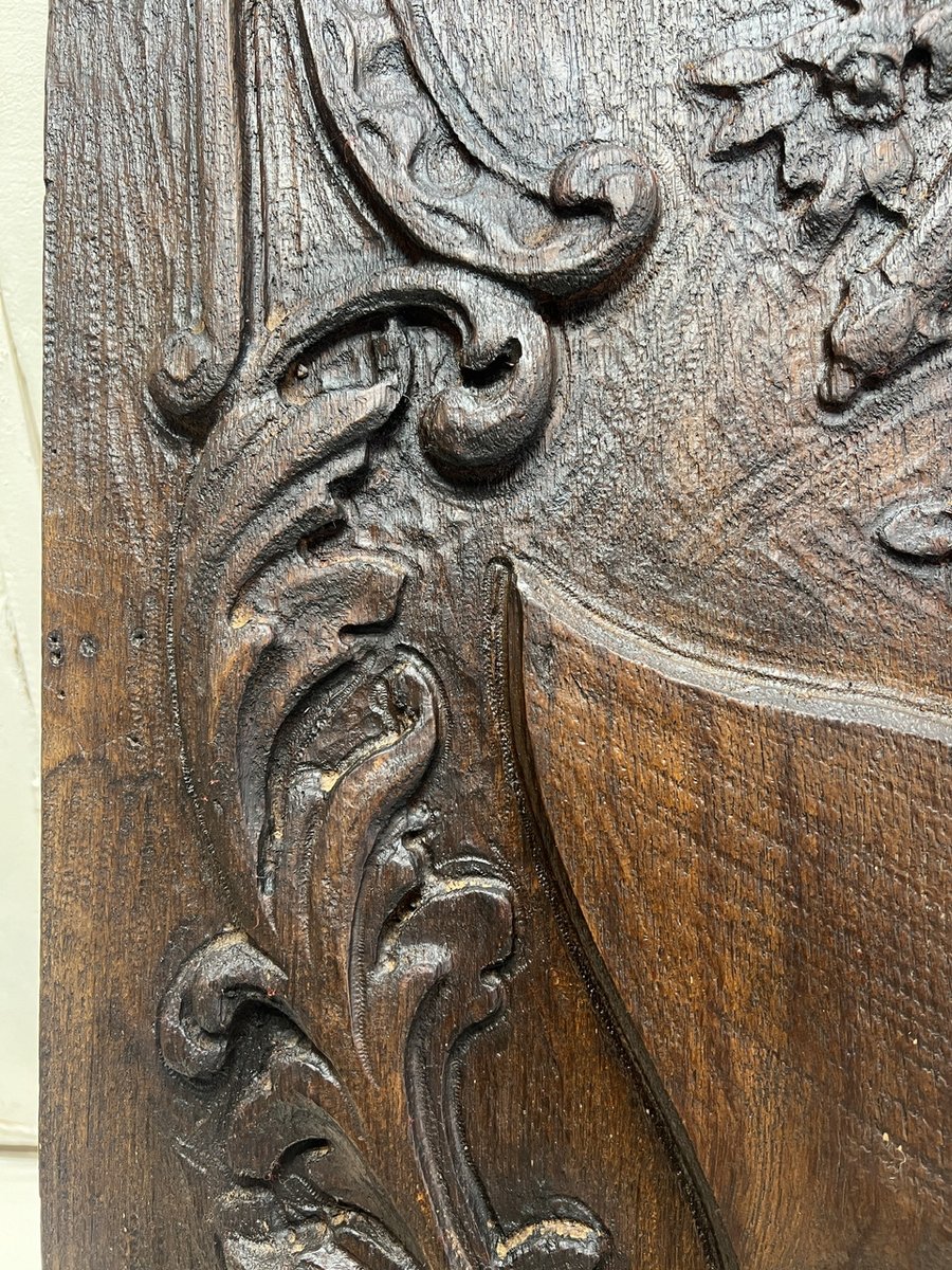 Relief Carved Oak Wood Wall Panel Plaque, 1920s for sale at Pamono