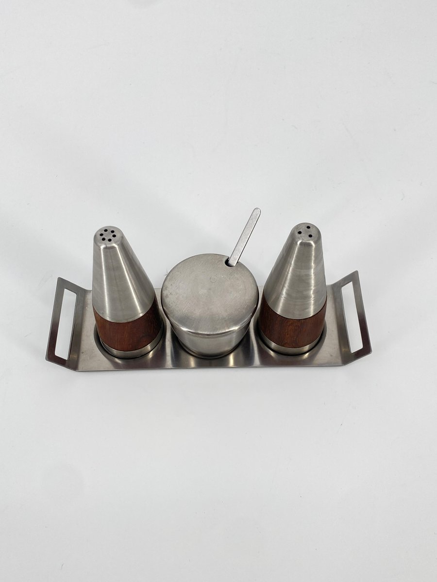 Salt & Pepper Shaker and Mustard Pot from Stelton, Denmark, 1950s, Set ...