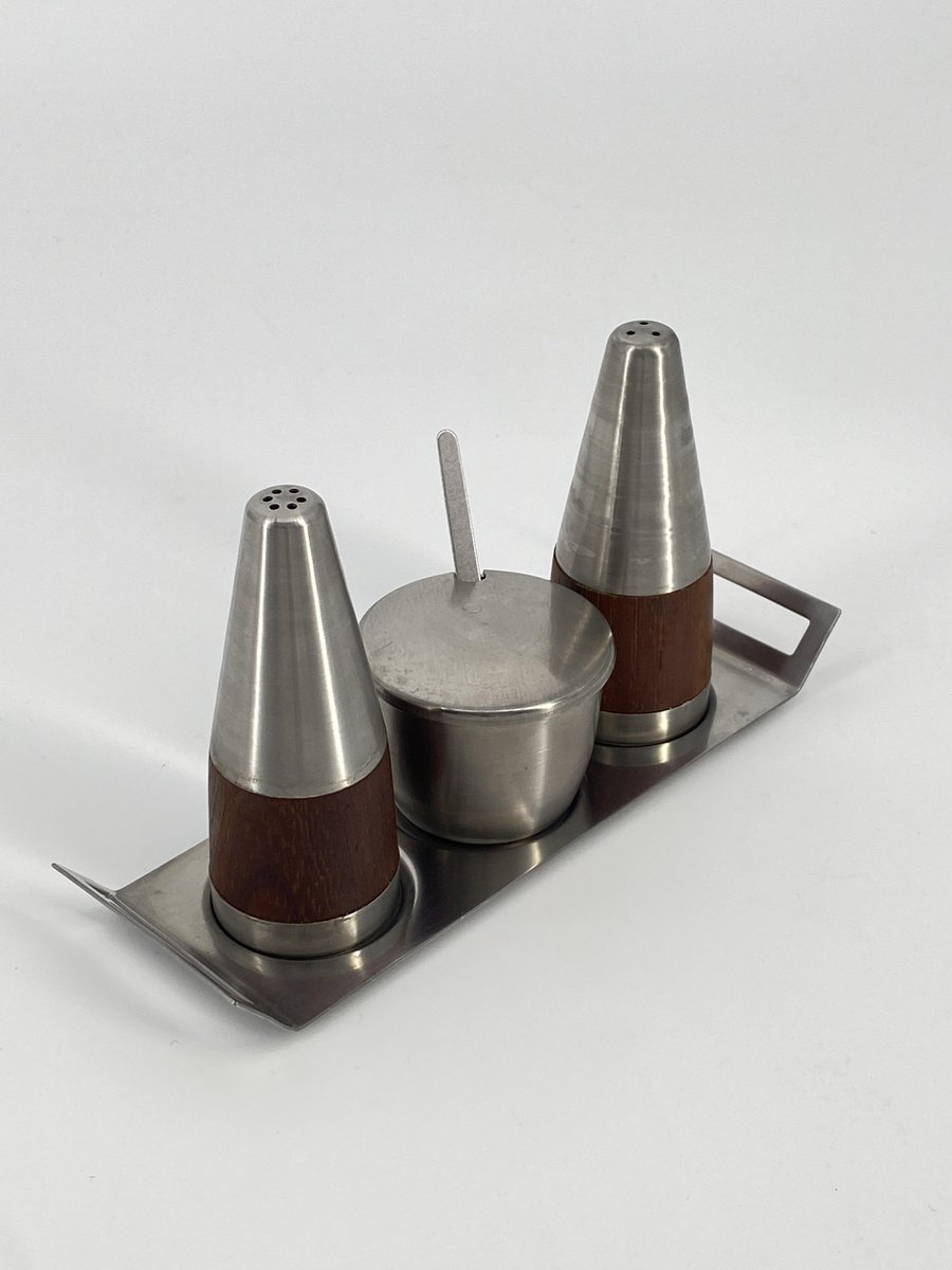 Salt & Pepper Shaker and Mustard Pot from Stelton, Denmark, 1950s, Set ...