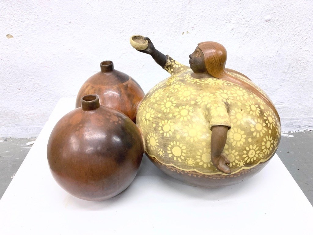 South American Studio Ceramic Figurine of Woman with 2 Pots by Gerasimo ...