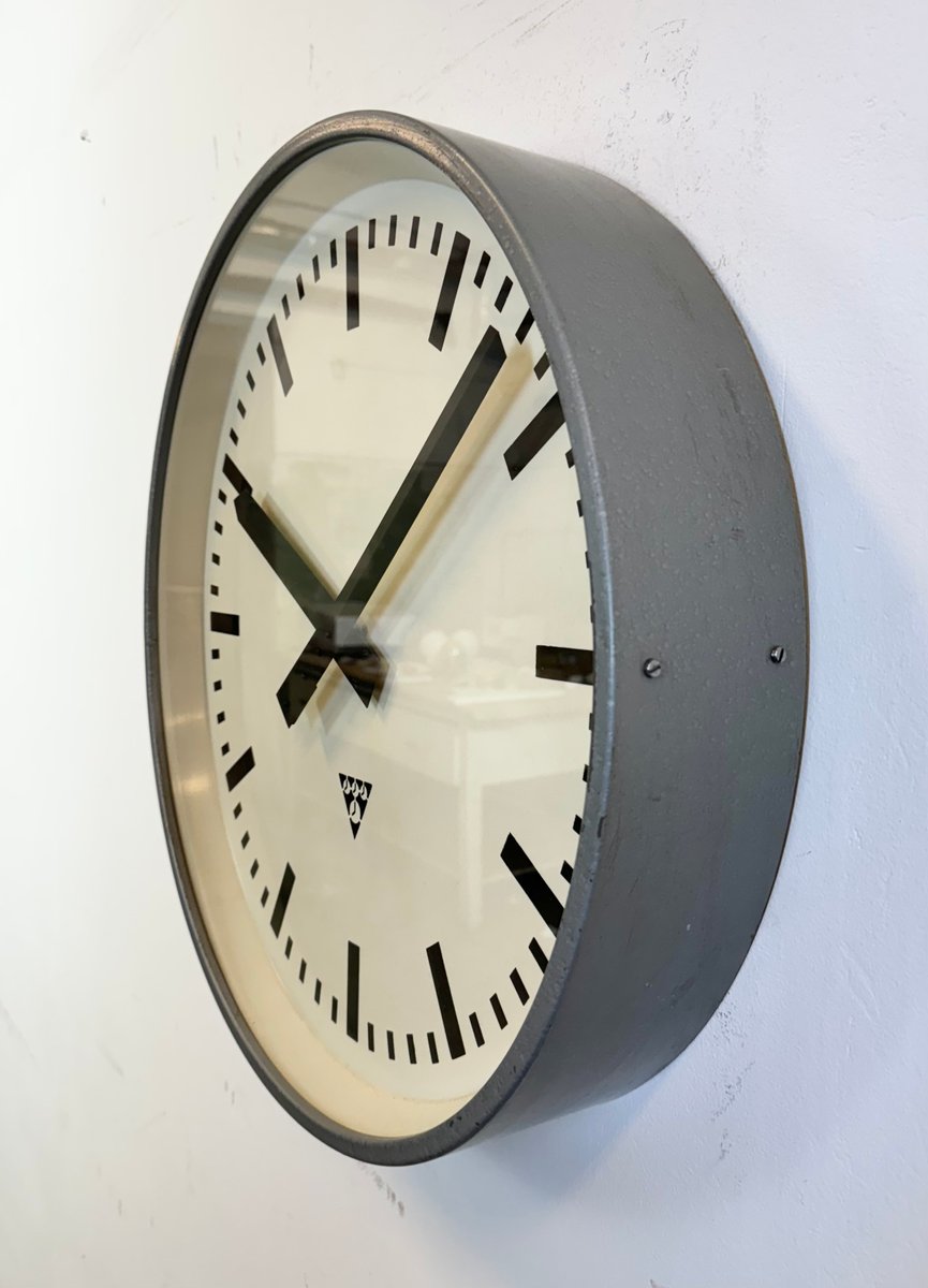 Large Industrial Grey Factory Wall Clock from Pragotron, 1960s for sale ...
