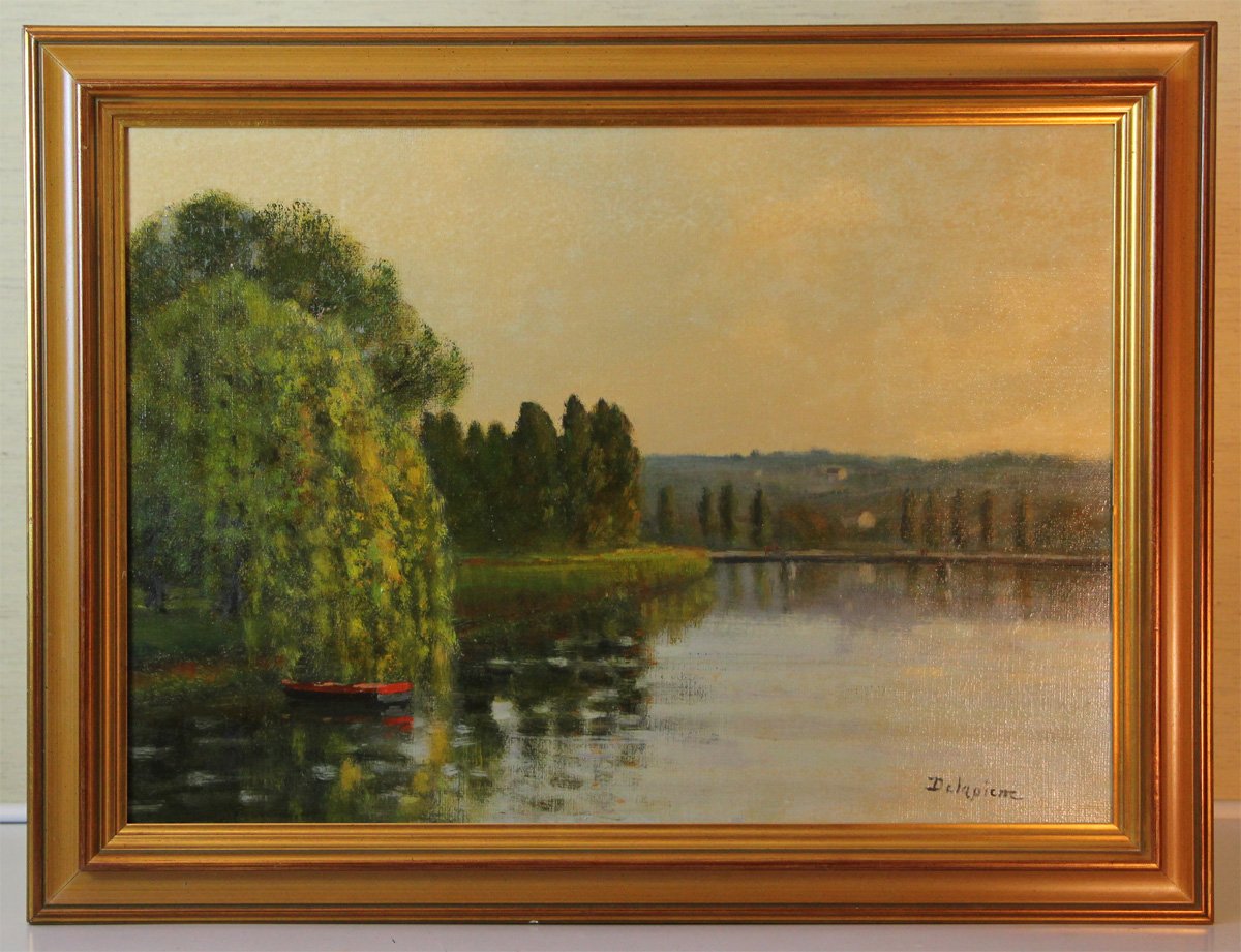Roger Delapierre, Post-Impressionist River Landscape, 1989, Oil on ...