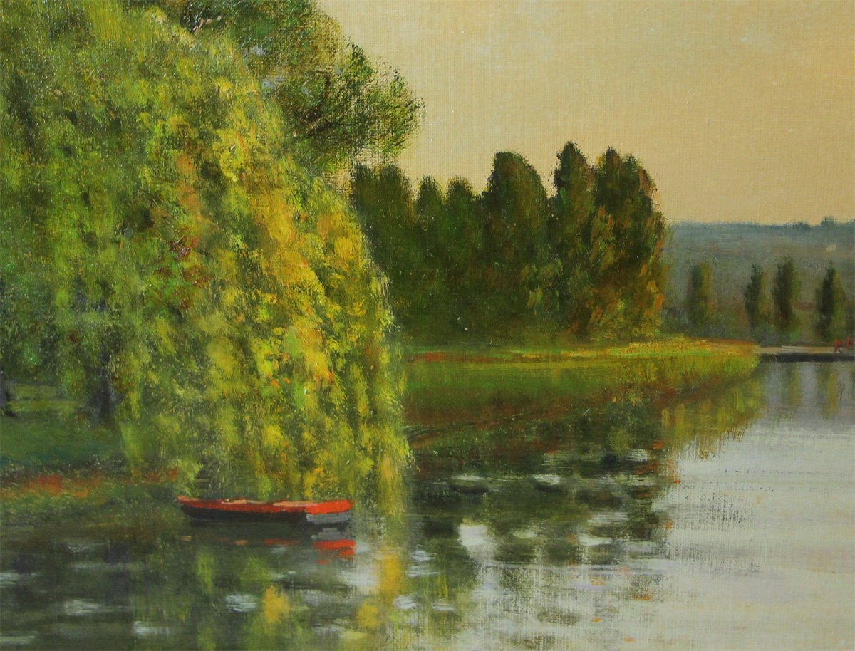 Roger Delapierre, Post-Impressionist River Landscape, 1989, Oil on ...