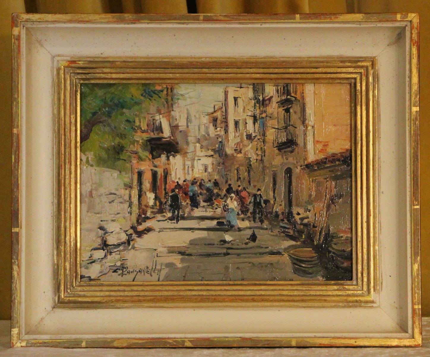Ciro Canzanella, Impressionist Street Scene in Italy, 20th Century, Oil ...