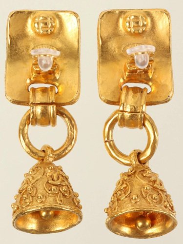 Square Bell Motif Dotted CC Mark Earrings in Gold from Chanel, 1994 ...