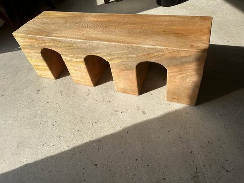 Natural Wood Color Bench in Solid Monoxyl Wood with Carved 3 Arch Base ...