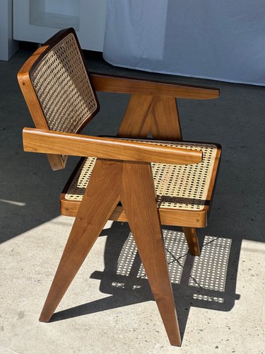 Natural Wood Cane Office Chair for sale at Pamono